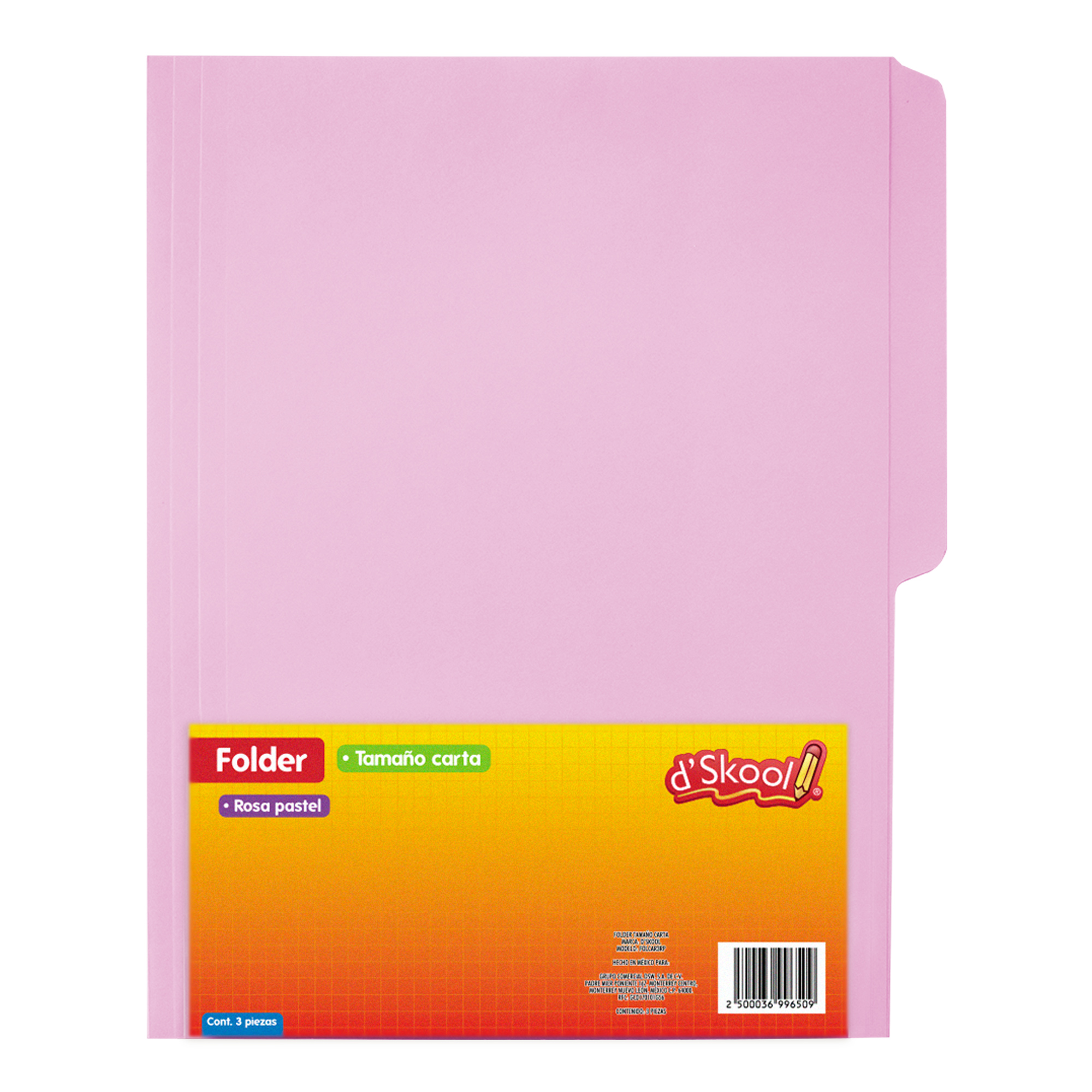 Folder d'Skool Tamaño Carta Rosa Pastel 3 Piezas | DelSol