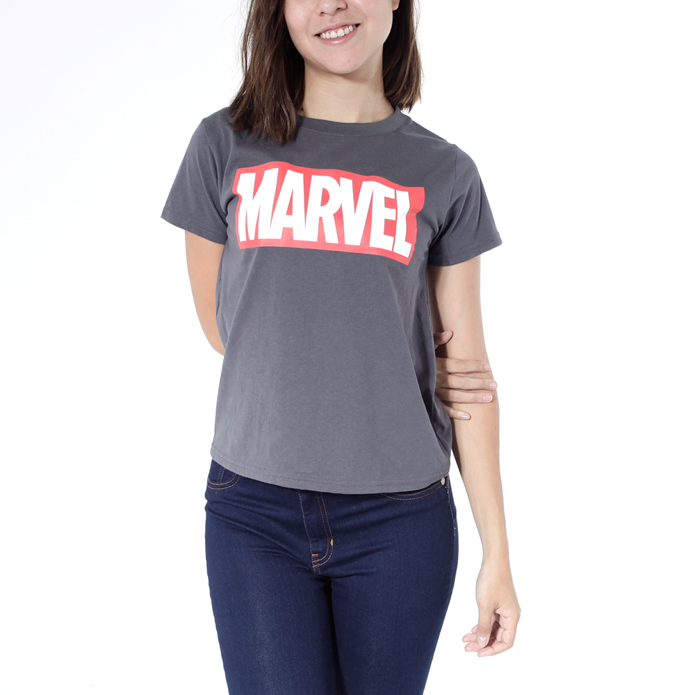 Playera Mujer Juvenil Marvel Manga Corta Negra Logo | DelSol