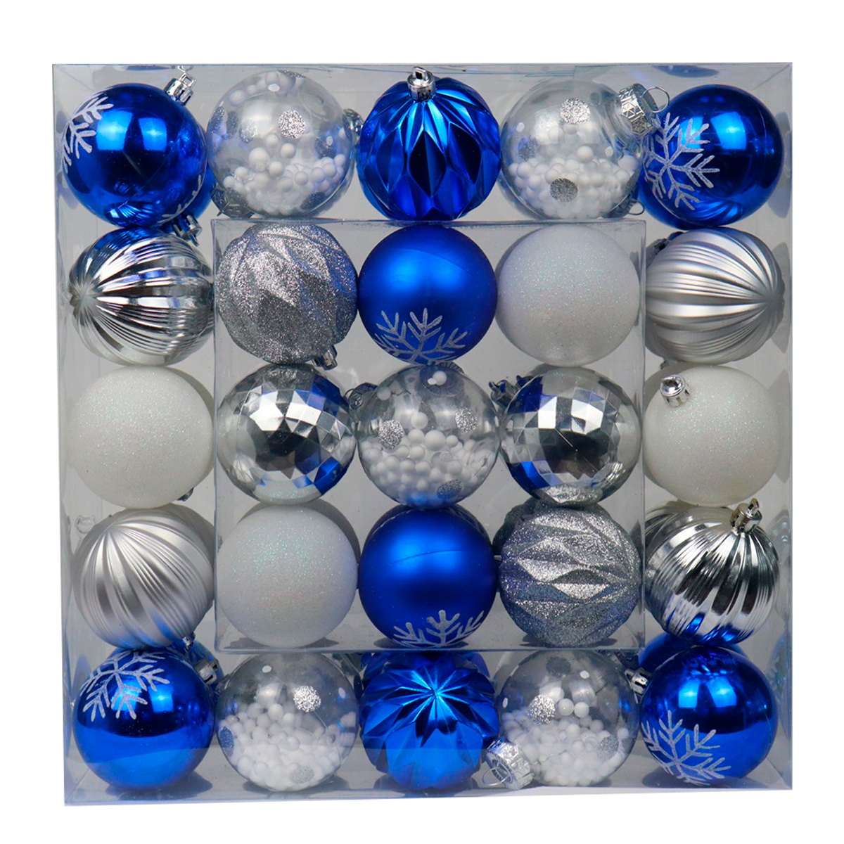 Set Esferas Christmas Accents 6cm Azul, Plateado y Blanco 50 Piezas ...