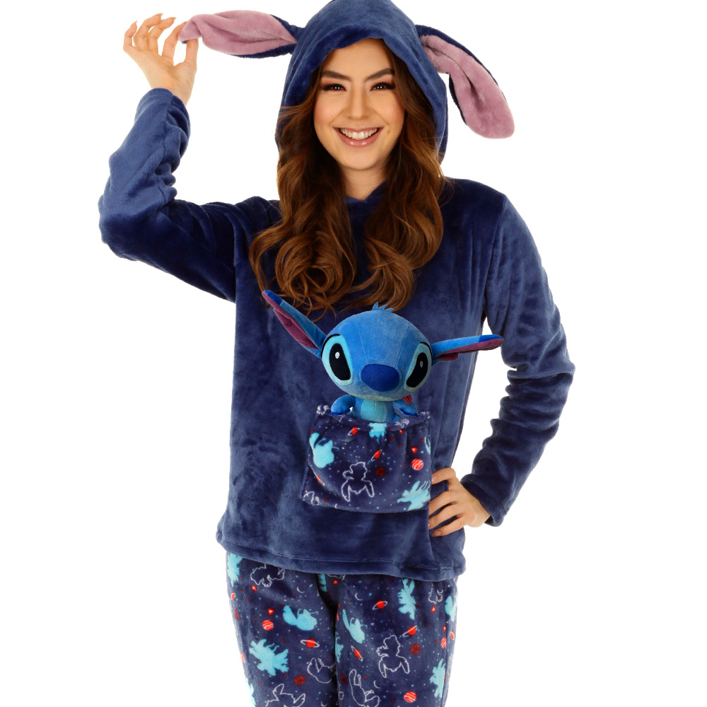 Set Pijama Juvenil Mujer Peluche Manga Larga Stitch Disney | DelSol