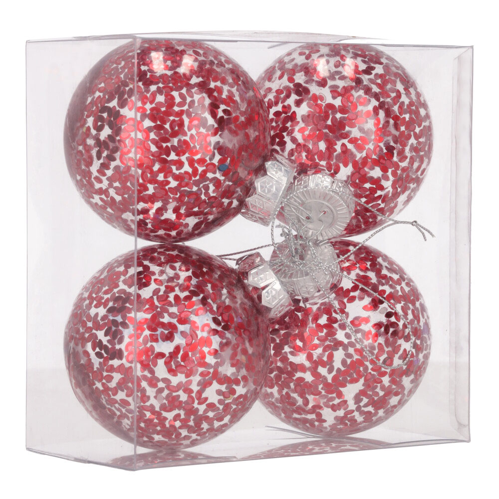 Esferas Transparentes Christmas Accents 8 cm Rojo 4 Piezas | DelSol