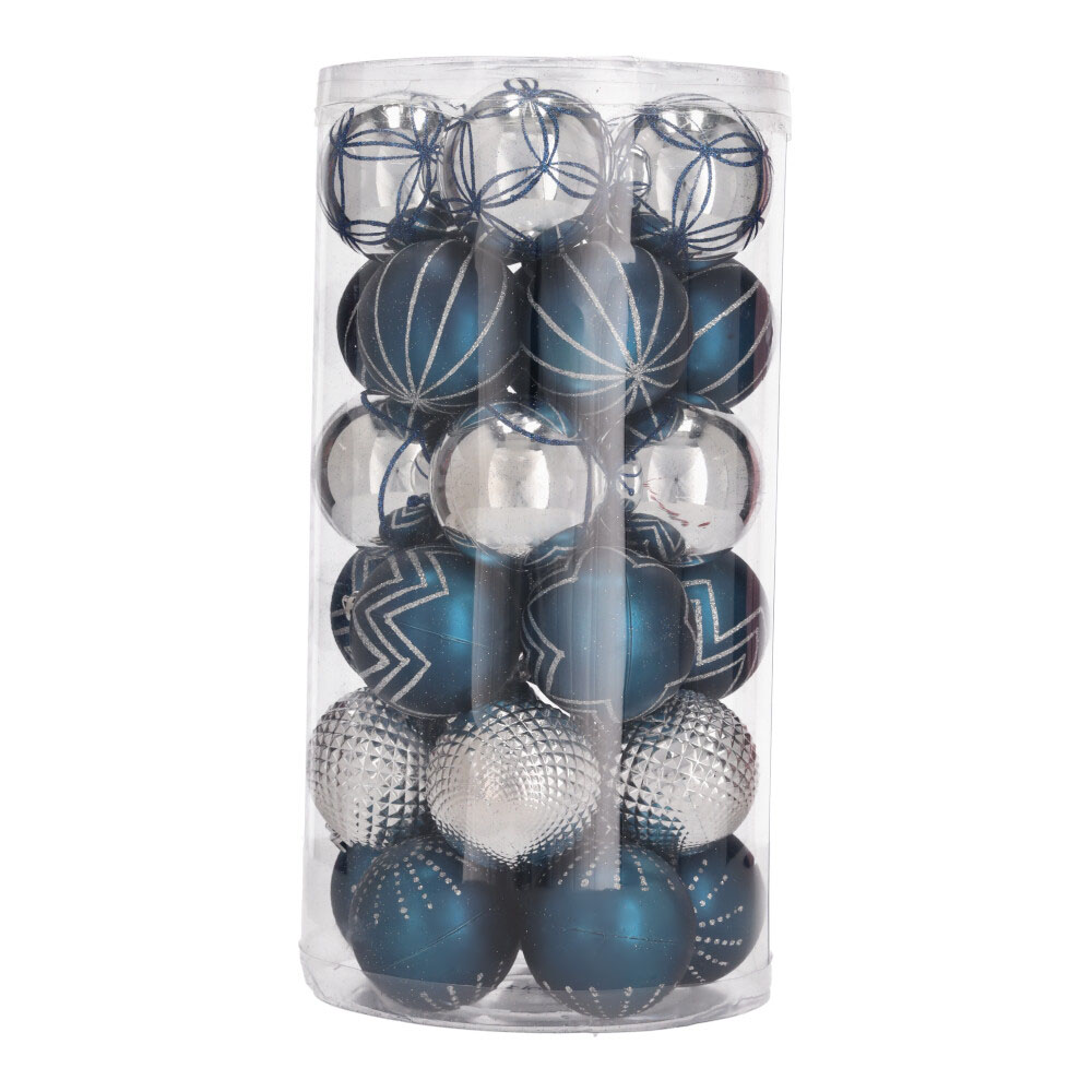 Esferas Christmas Accents 6 cm Azul con Plata 30 Piezas | DelSol