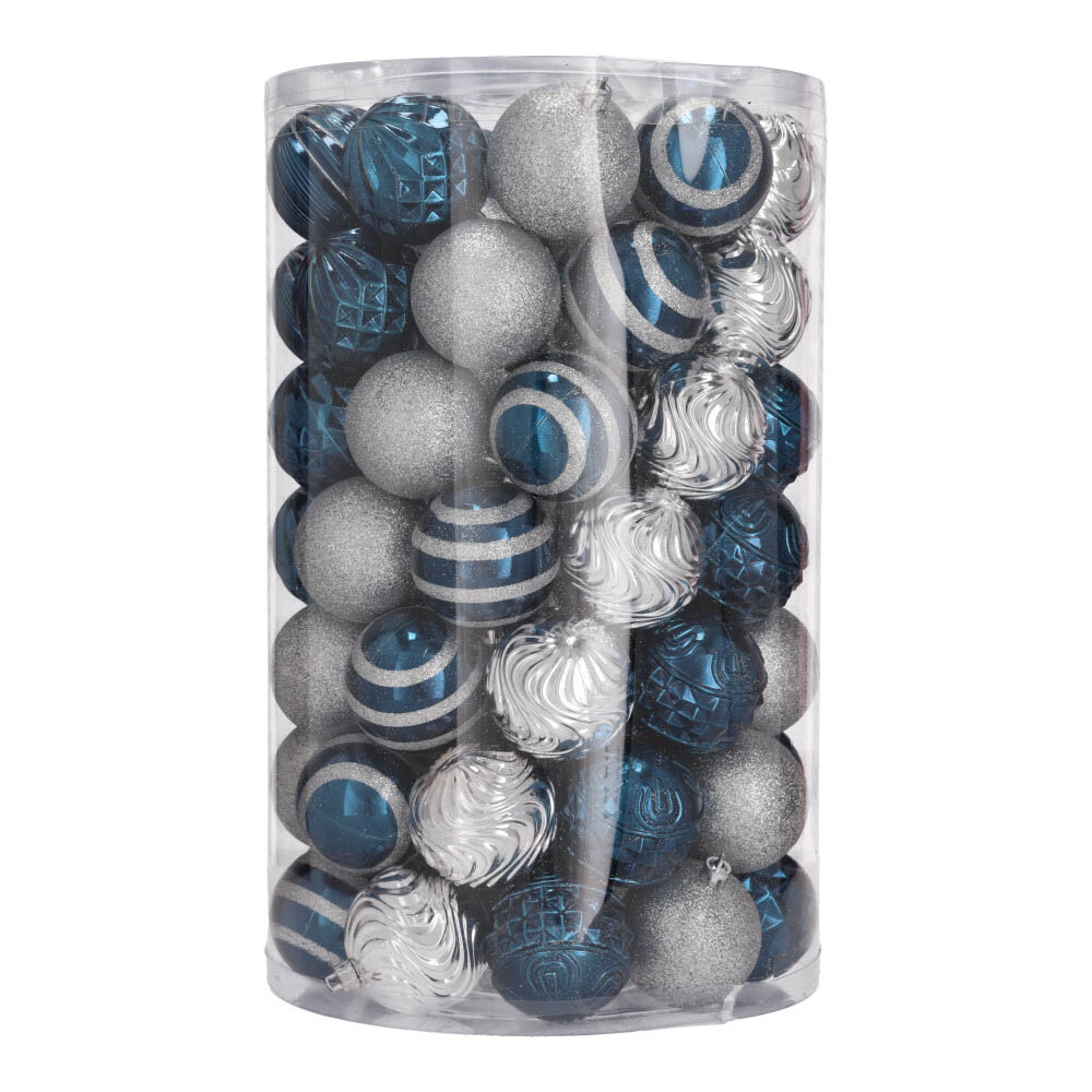 Set de Esferas Christmas Accents 6 cm Azul con Plata 75 Piezas | DelSol