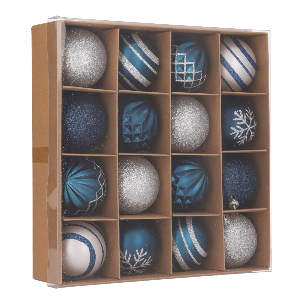 Set de Esferas Christmas Accents 8 cm Azul con Plata 16 Piezas | DelSol