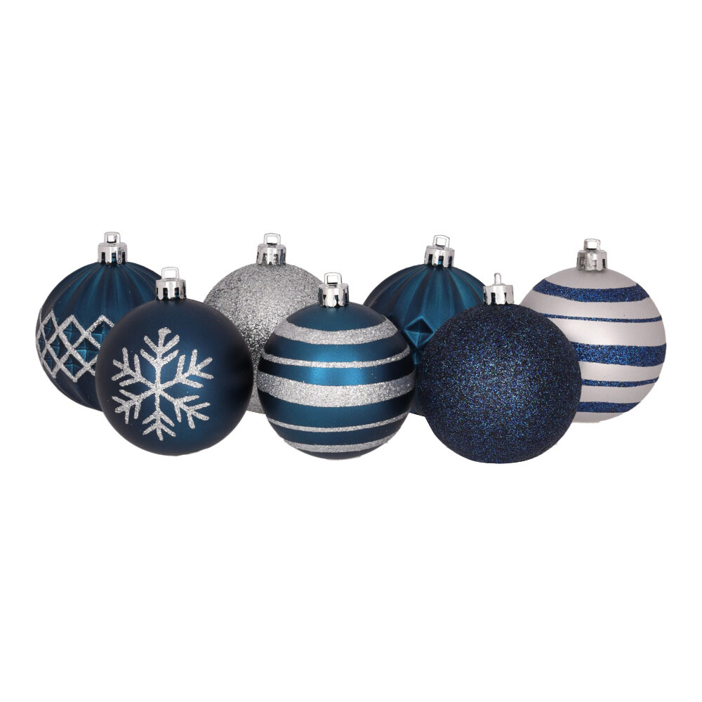 Set de Esferas Christmas Accents 8 cm Azul con Plata 16 Piezas | DelSol