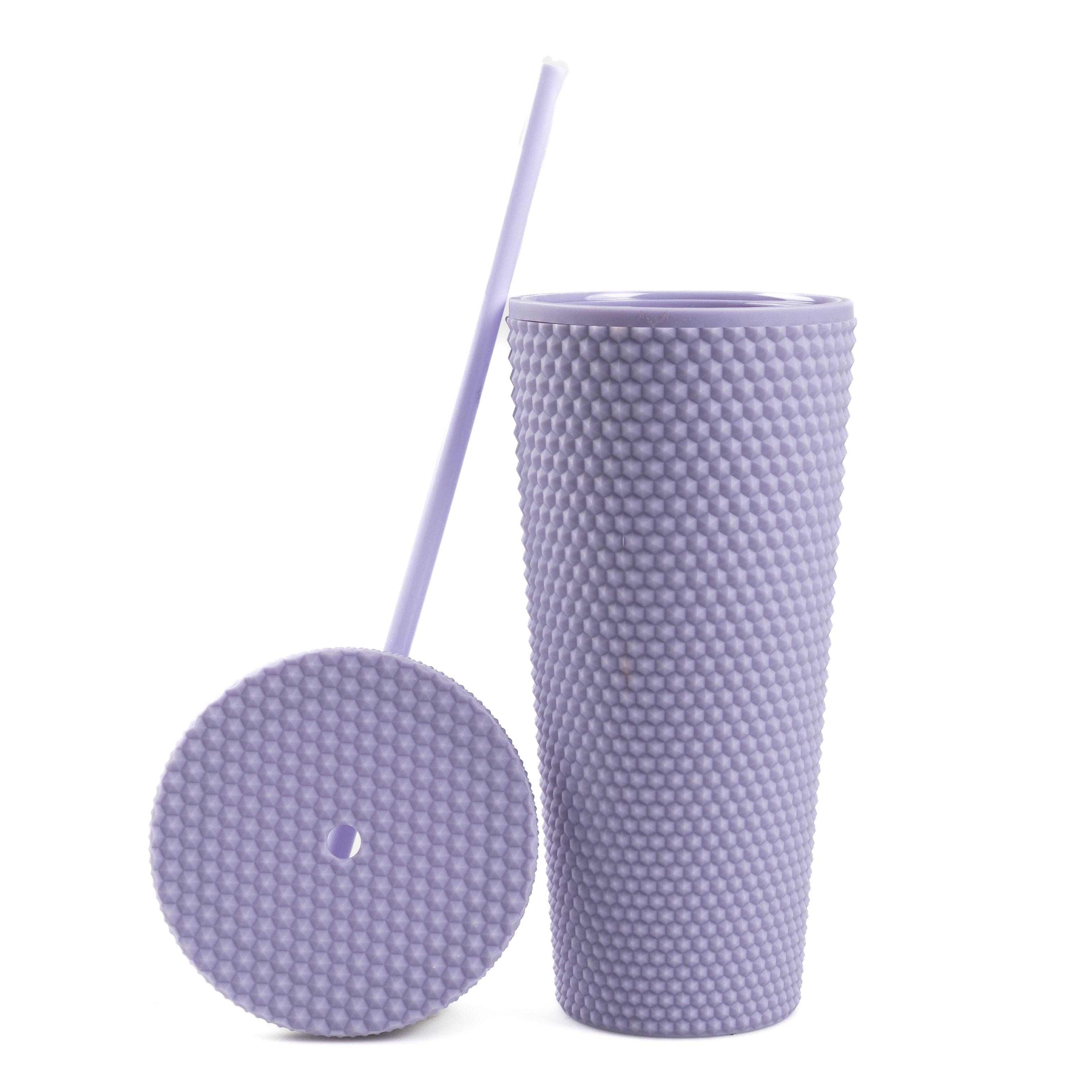Vaso Texturizado Best Home Con Popote Y Tapa Morado Mate 700 ml | DelSol