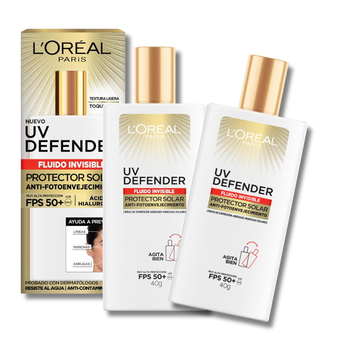 2 Pack Protector Solar L'Oreal UV Defender FPS50 Invisible | DelSol