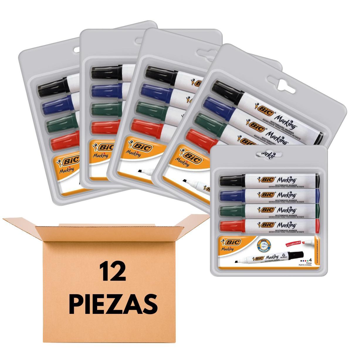 Caja 12 Packs de Marcadores para Pizarrón Blanco Bic Marking Multicolor ...
