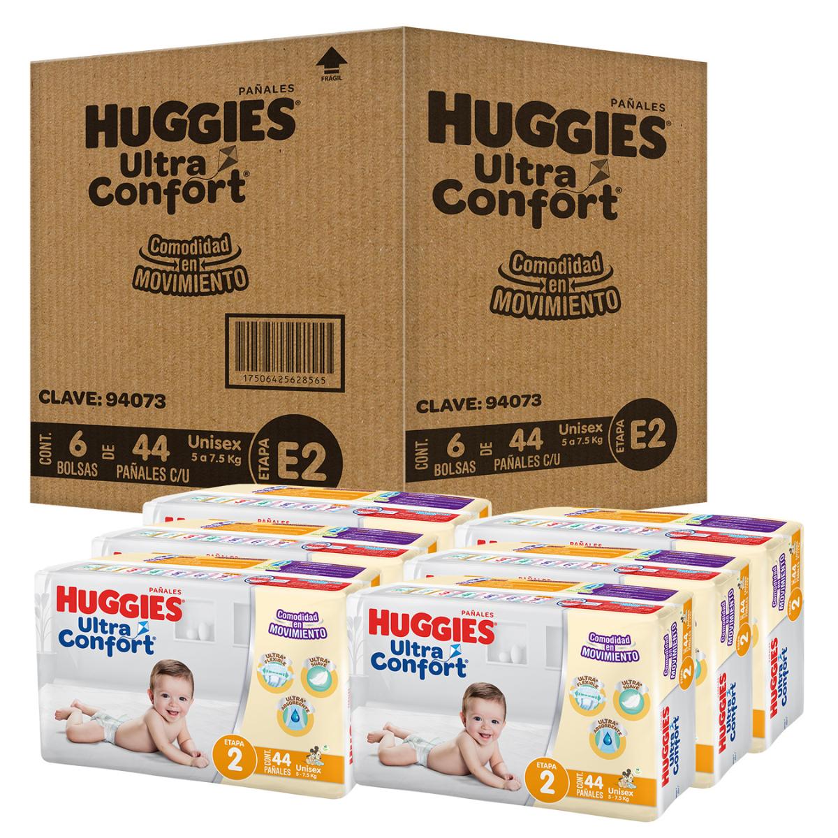 Caja de Pañales Huggies UltraConfort Etapa 2 264 Piezas | DelSol