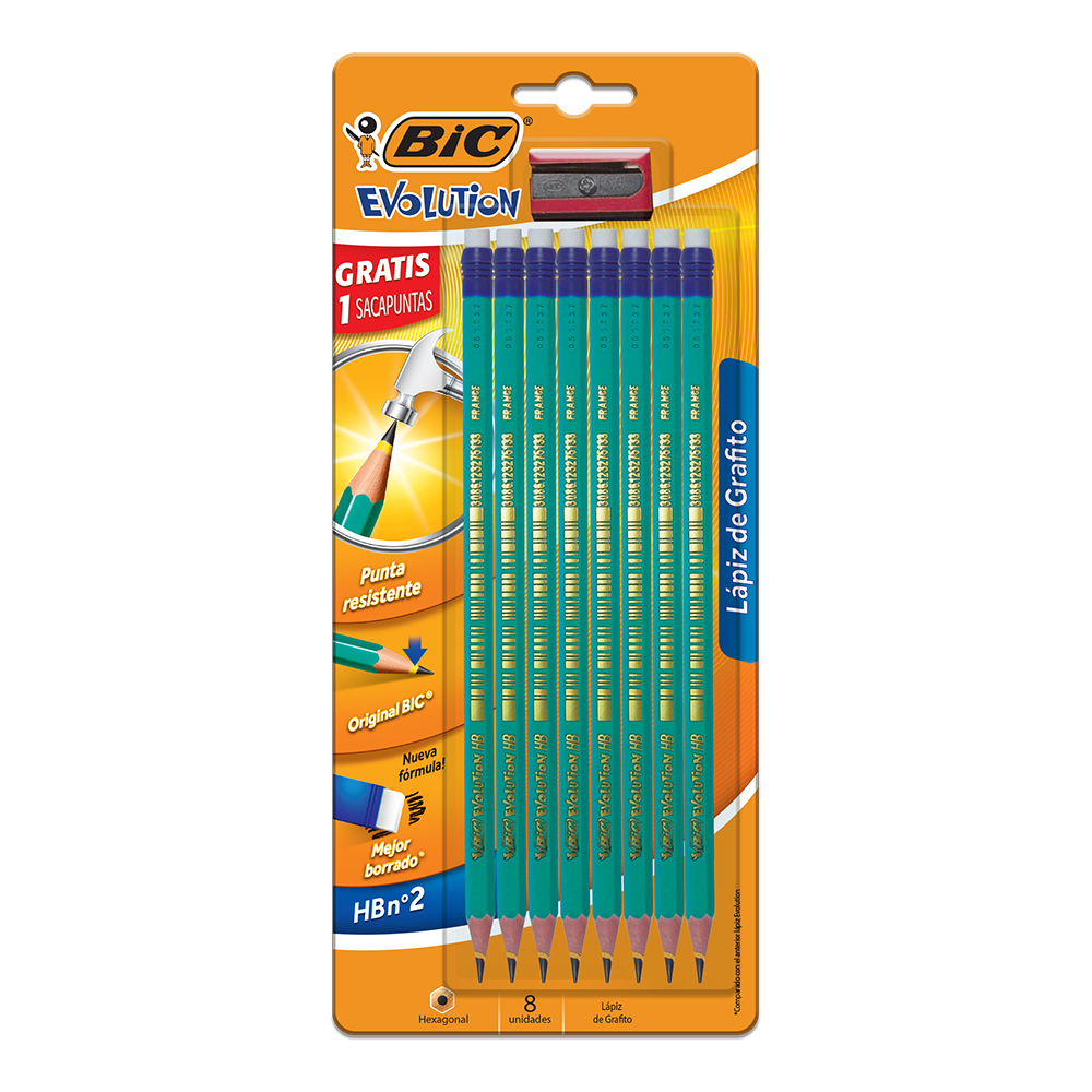 Lápiz Grafito Bic Evolution con Sacapuntas 9 Piezas | DelSol