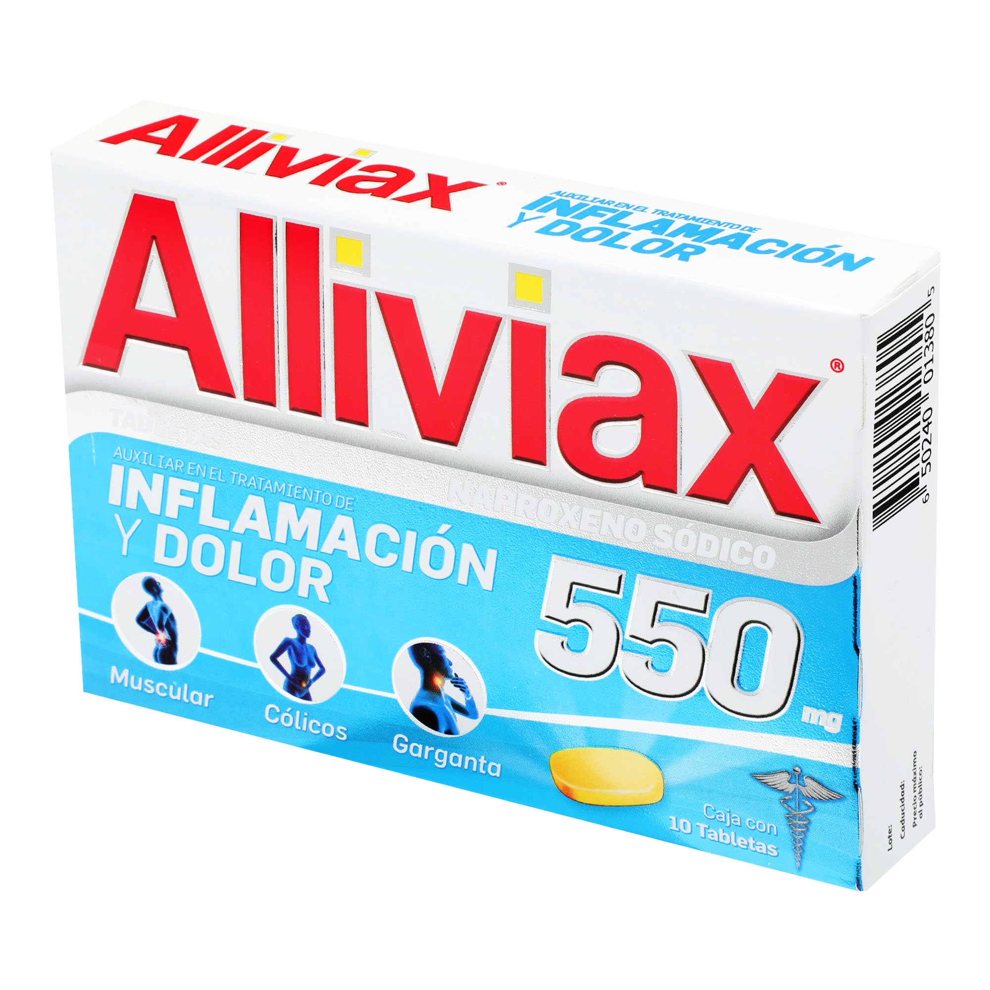 Tabletas Alliviax Naproxeno Sódico 550 mg 10 piezas | DelSol