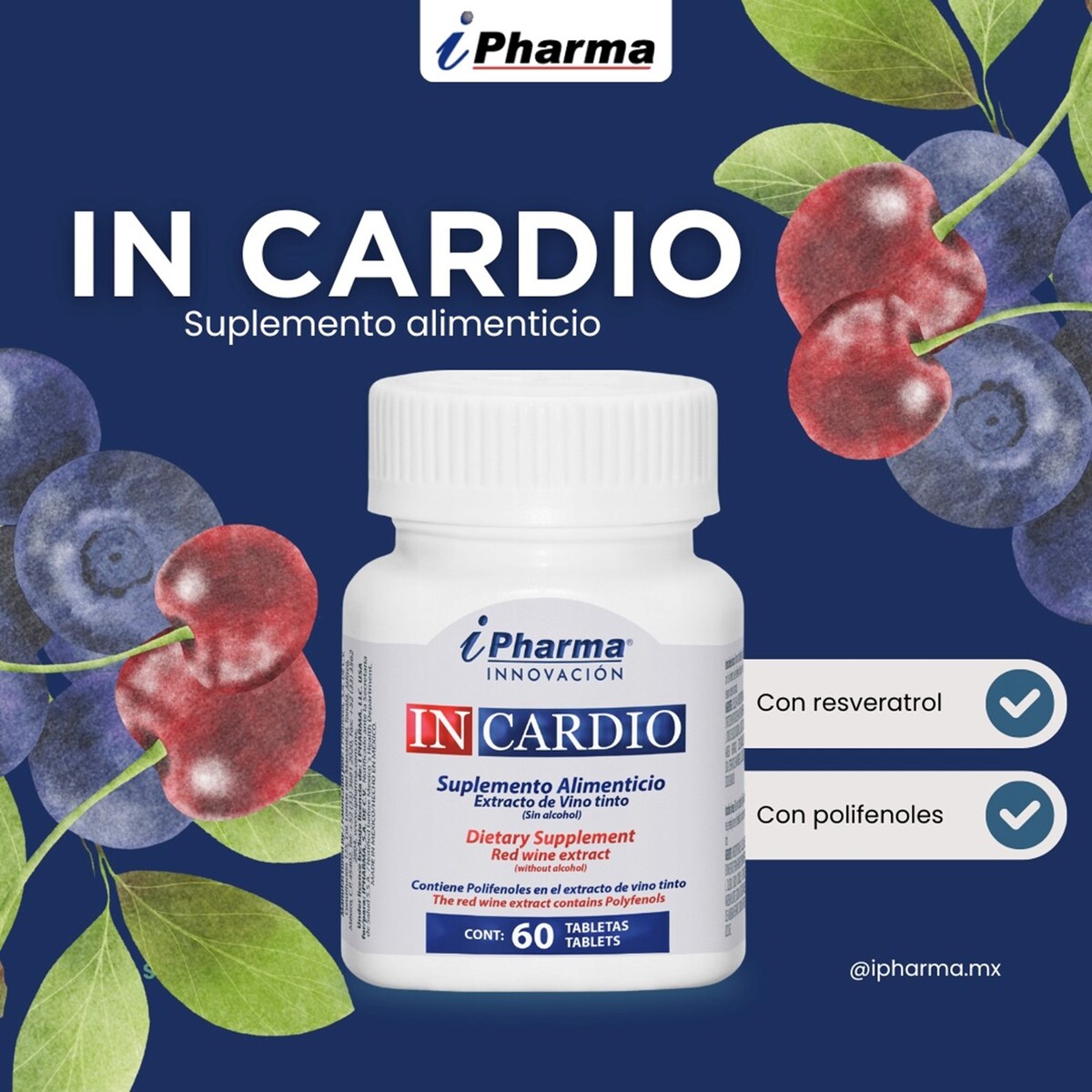Tabletas iPharma In Cardio con Extracto de Vino 60 Tabletas | DelSol