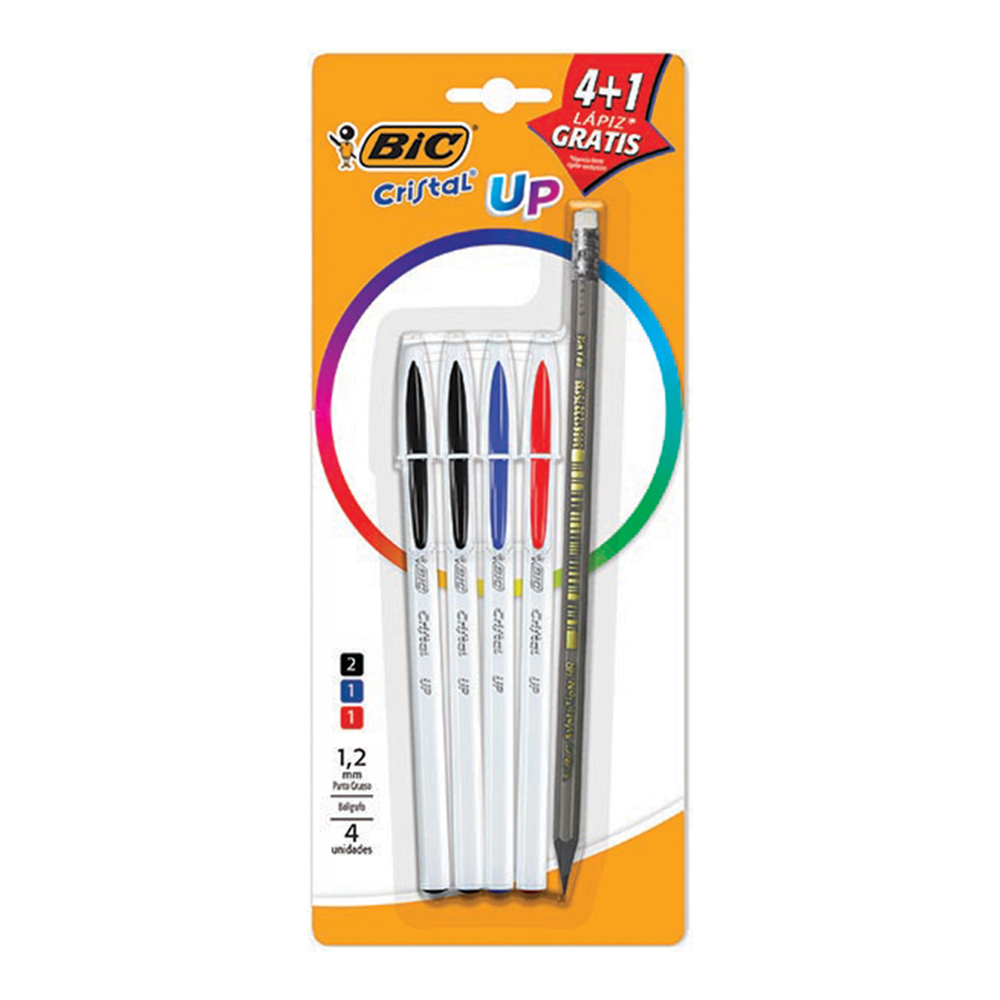 Bolígrafos Bic Cristal Up Punto Grueso con Lápiz 5 Piezas | DelSol