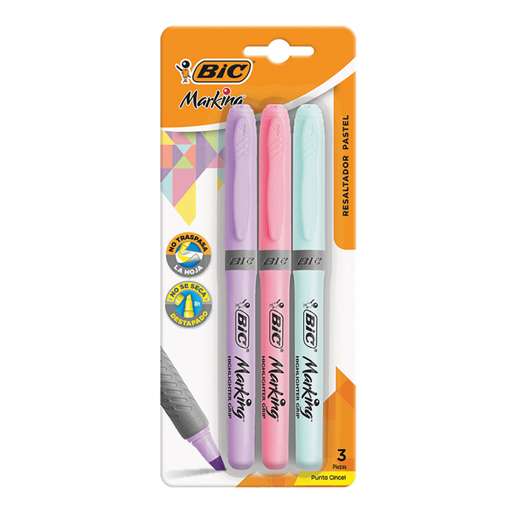 Marcatextos Pastel Bic Marking con Grip 3 Piezas | DelSol