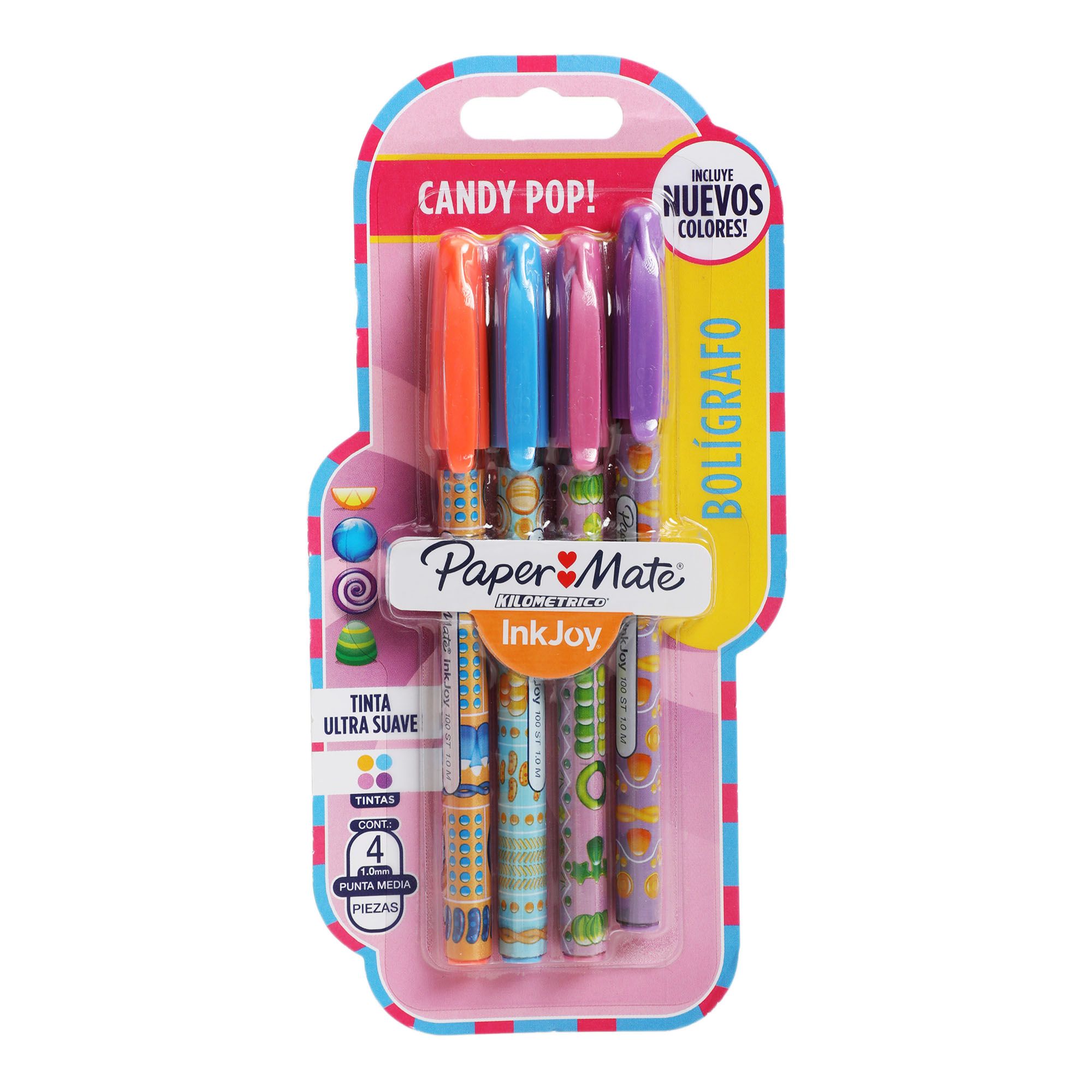 Bolígrafo Paper Mate Kilométrico Candy Pop de Colores 4 Piezas | DelSol