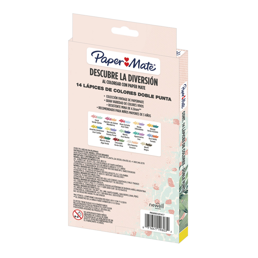 Lápices de Colores Paper Mate Colección Vintage Doble Punta 14 Piezas ...