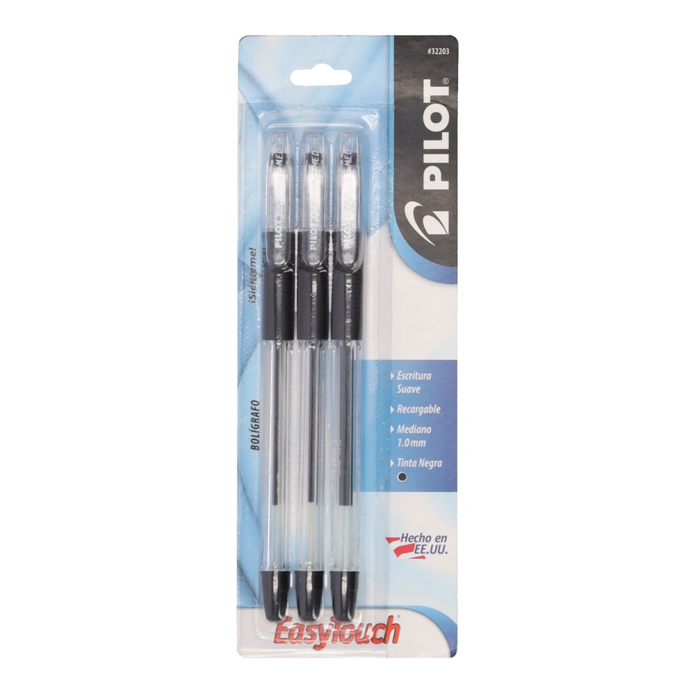 Bolígrafo Pilot Easy Touch Punto Mediano Negro 3 Piezas | DelSol