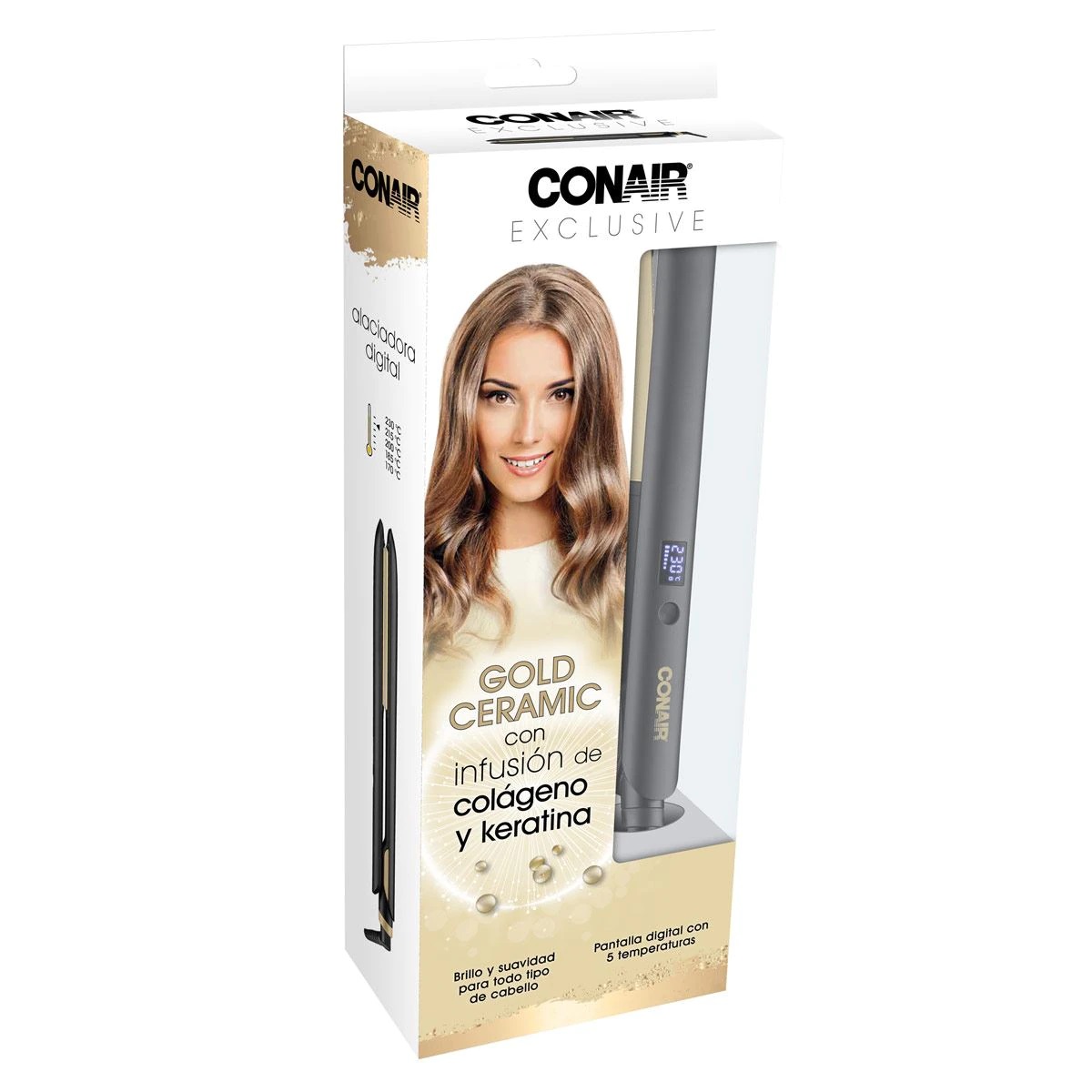Alaciadora Digital De Cabello Conair Gold Ceramic Negra | DelSol