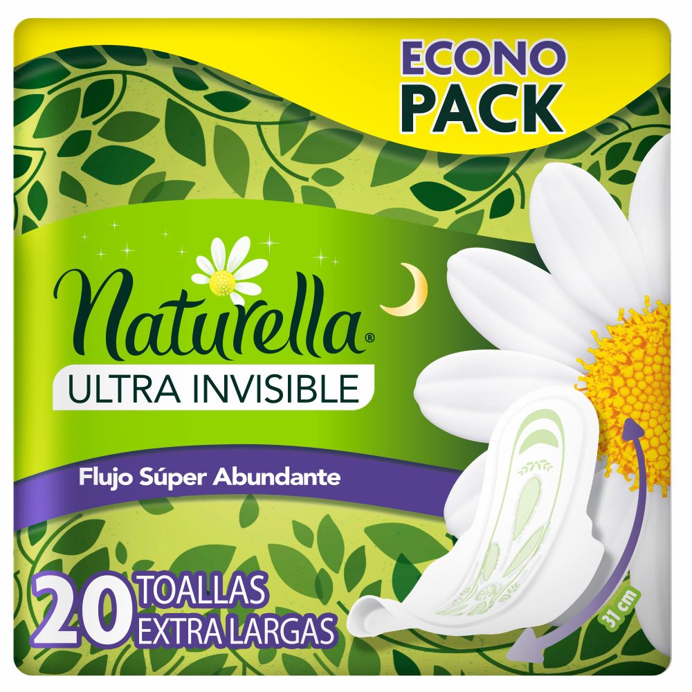 Toallas Femeninas Naturella Ultra Invisible Nocturna con Alas 20 Piezas ...