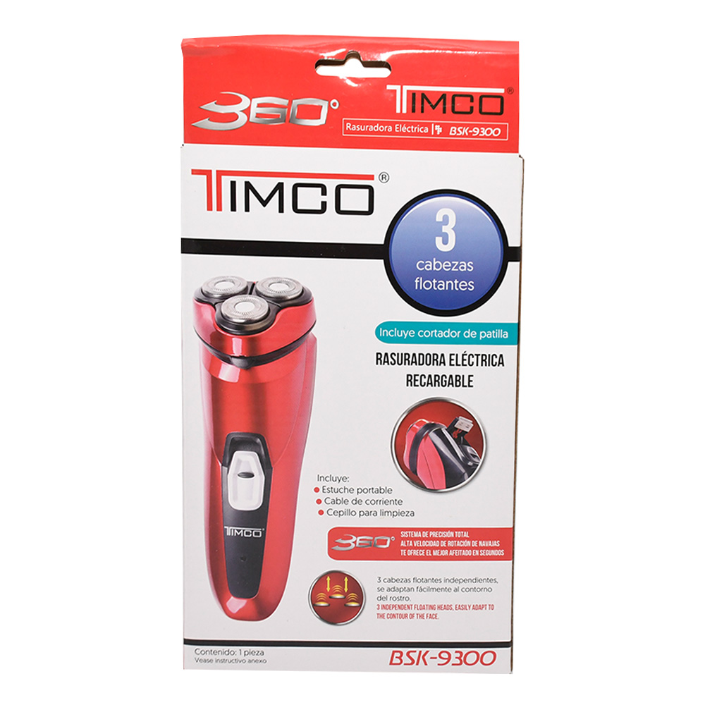 Rasuradora Recargable Timco con Tres Cabezas Flotantes Rojo | DelSol