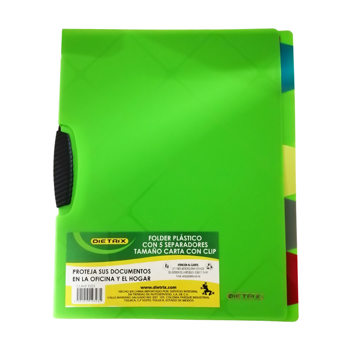 Folder de Plástico Dietrix 5 Separadores Tamaño Carta con Clip | DelSol