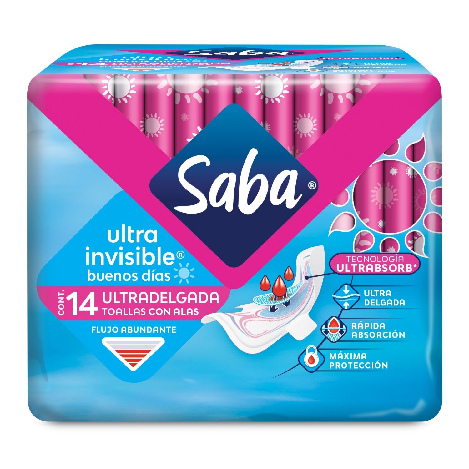 Toallas Femeninas Saba Buenos Días Ultra Invisible 14 Piezas | DelSol