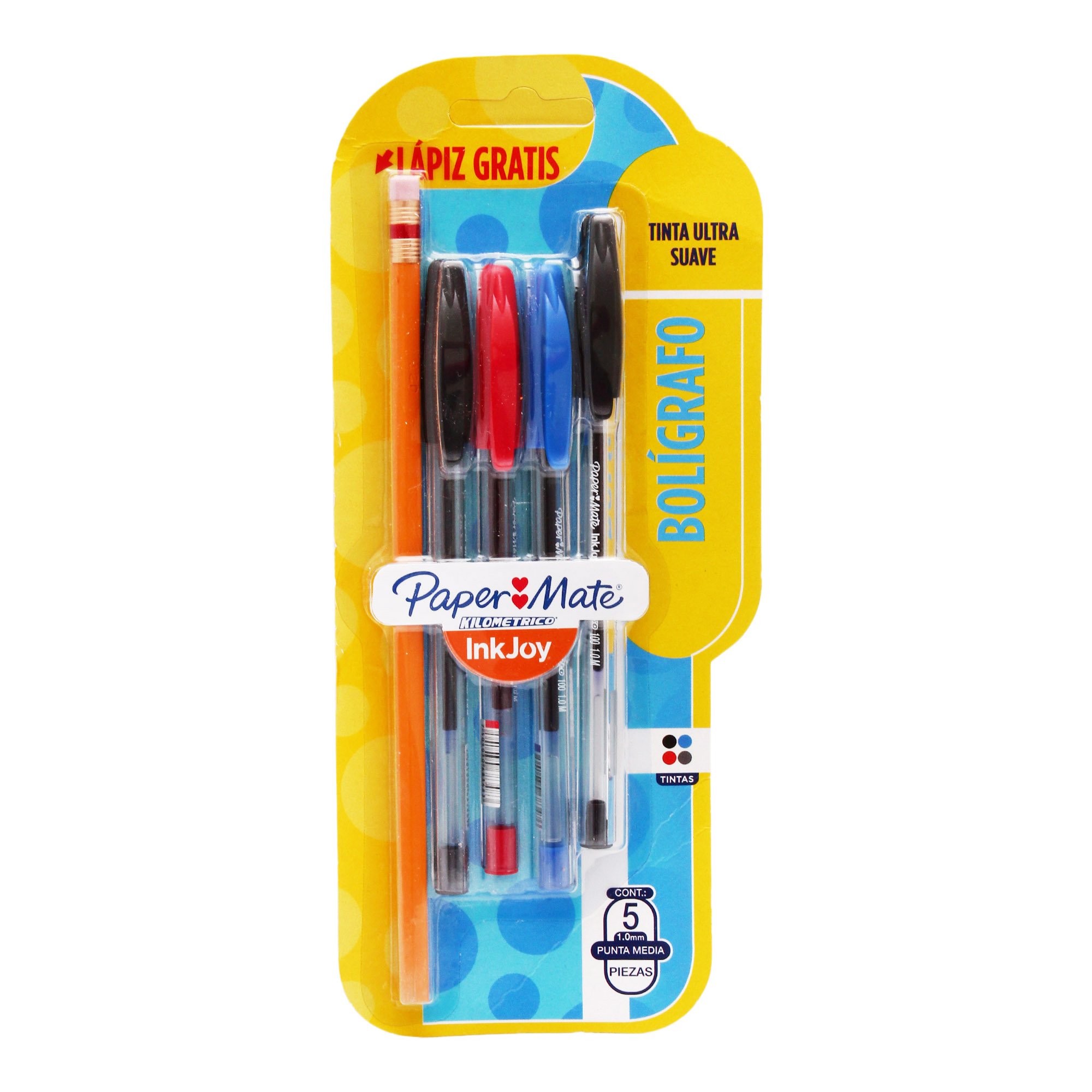 Bolígrafos Paper Mate Kilométrico Punto Medio 4 Piezas + Lápiz | DelSol