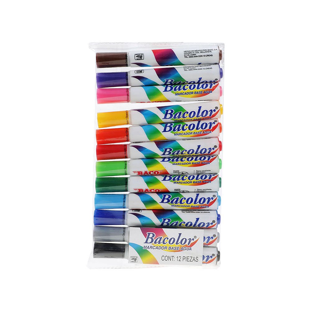 Marcadores Base Agua Baco Bacolor 12 Piezas | DelSol