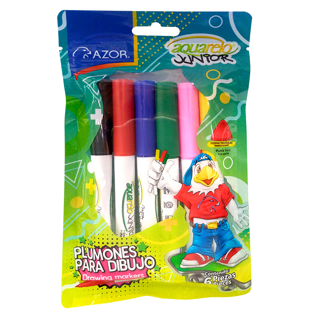 Plumones Azor Aquarelo Junior 6 Piezas | DelSol