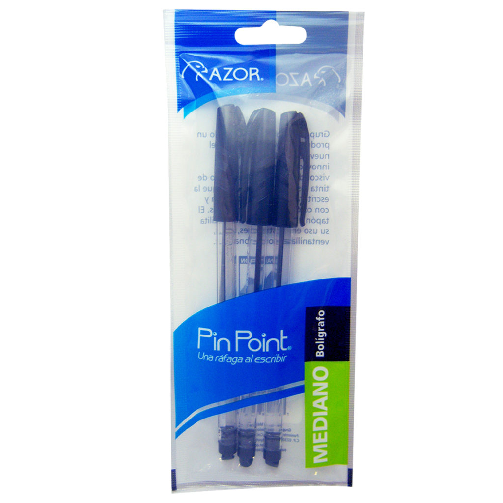 Bolígrafo Azor Pin Point Punto Medio Negro 3 Piezas | DelSol
