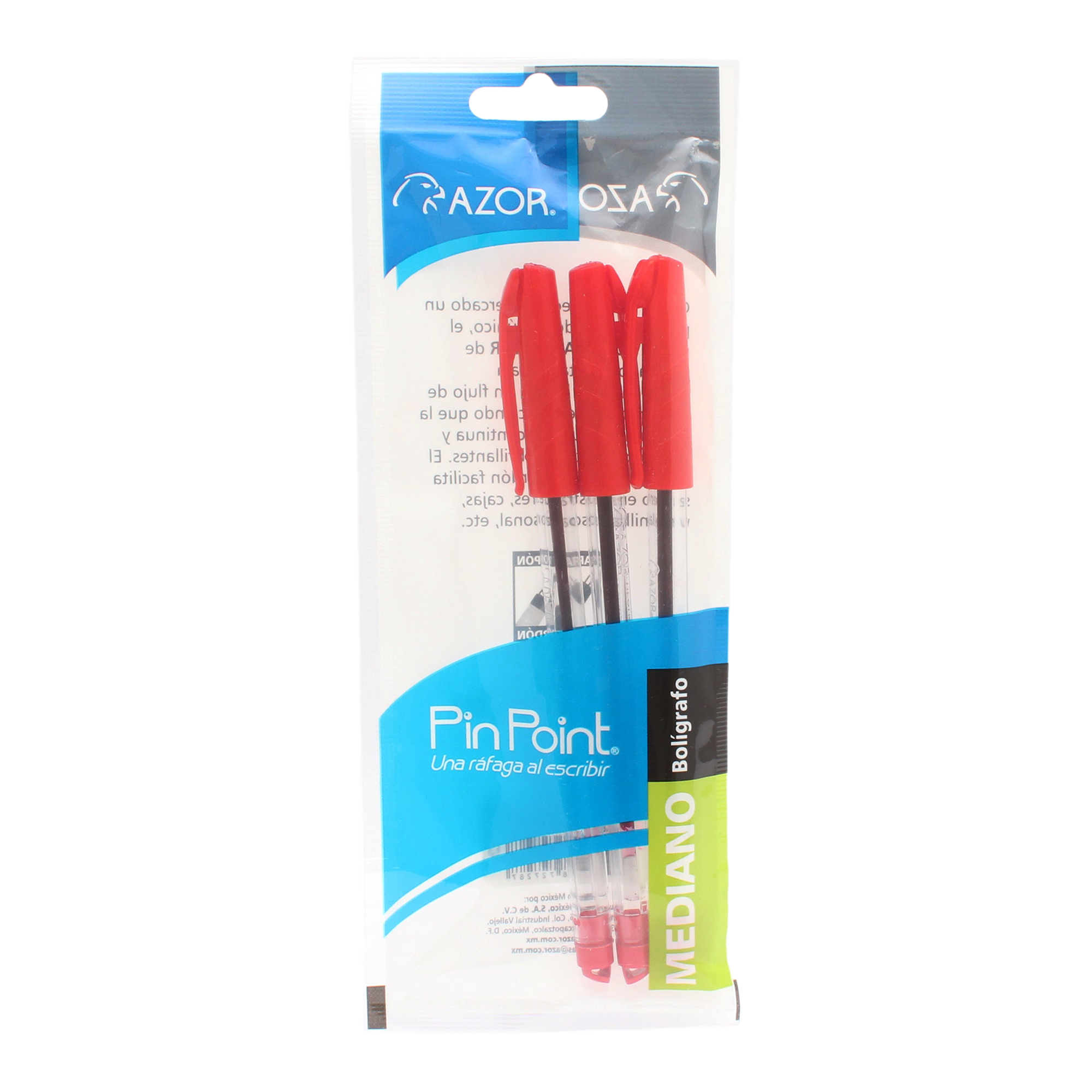 Bolígrafo Azor Pin Point Punto Medio Rojo 3 Piezas | DelSol
