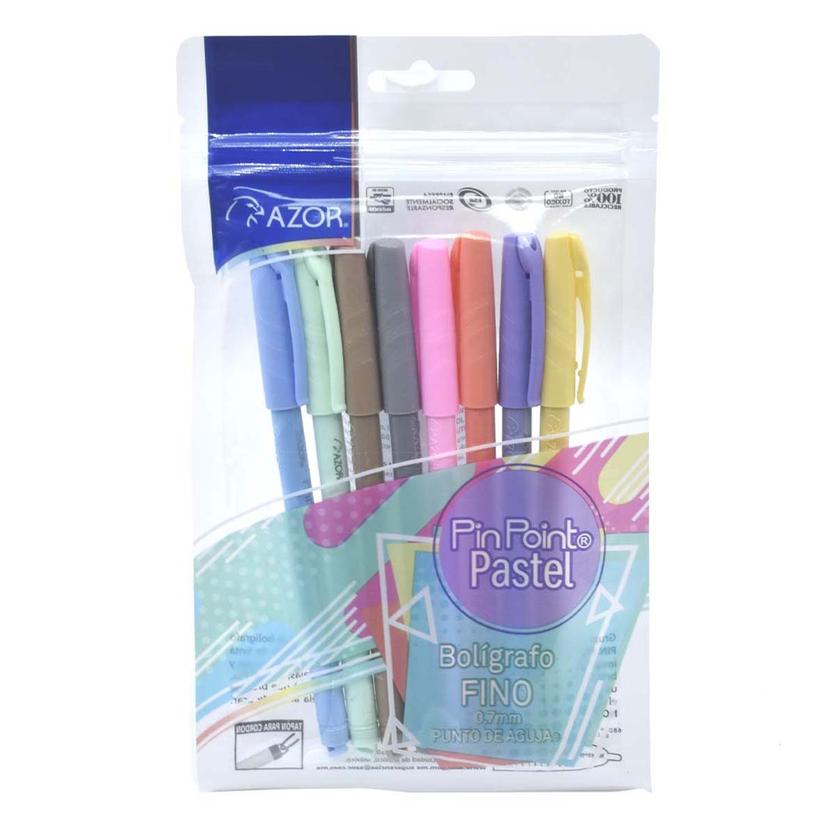 Bolígrafos Azor Pin Point Punto Fino Pastel 8 Piezas | DelSol