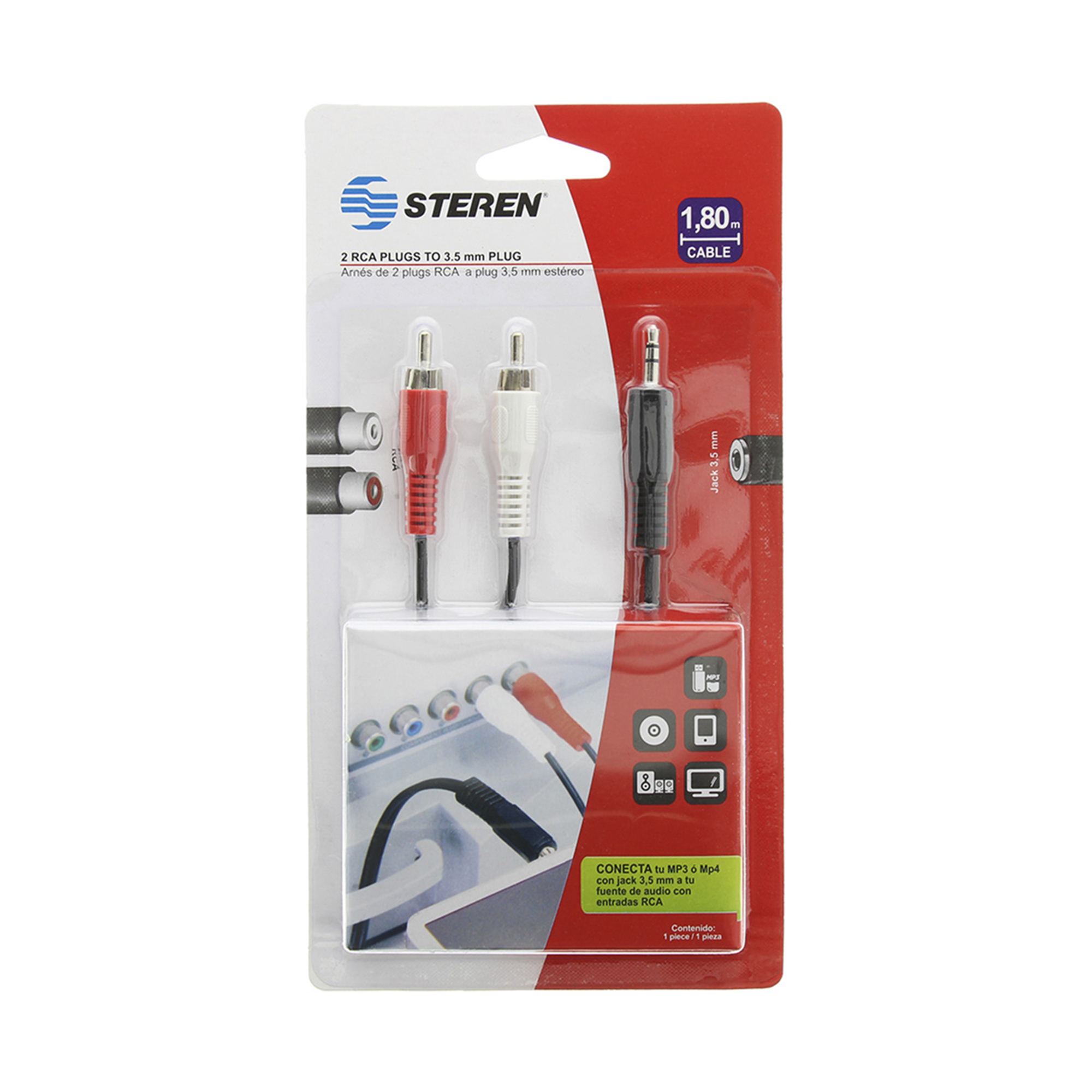 Cable Steren 2 Plugs RCA a Plug 3.5mm | DelSol