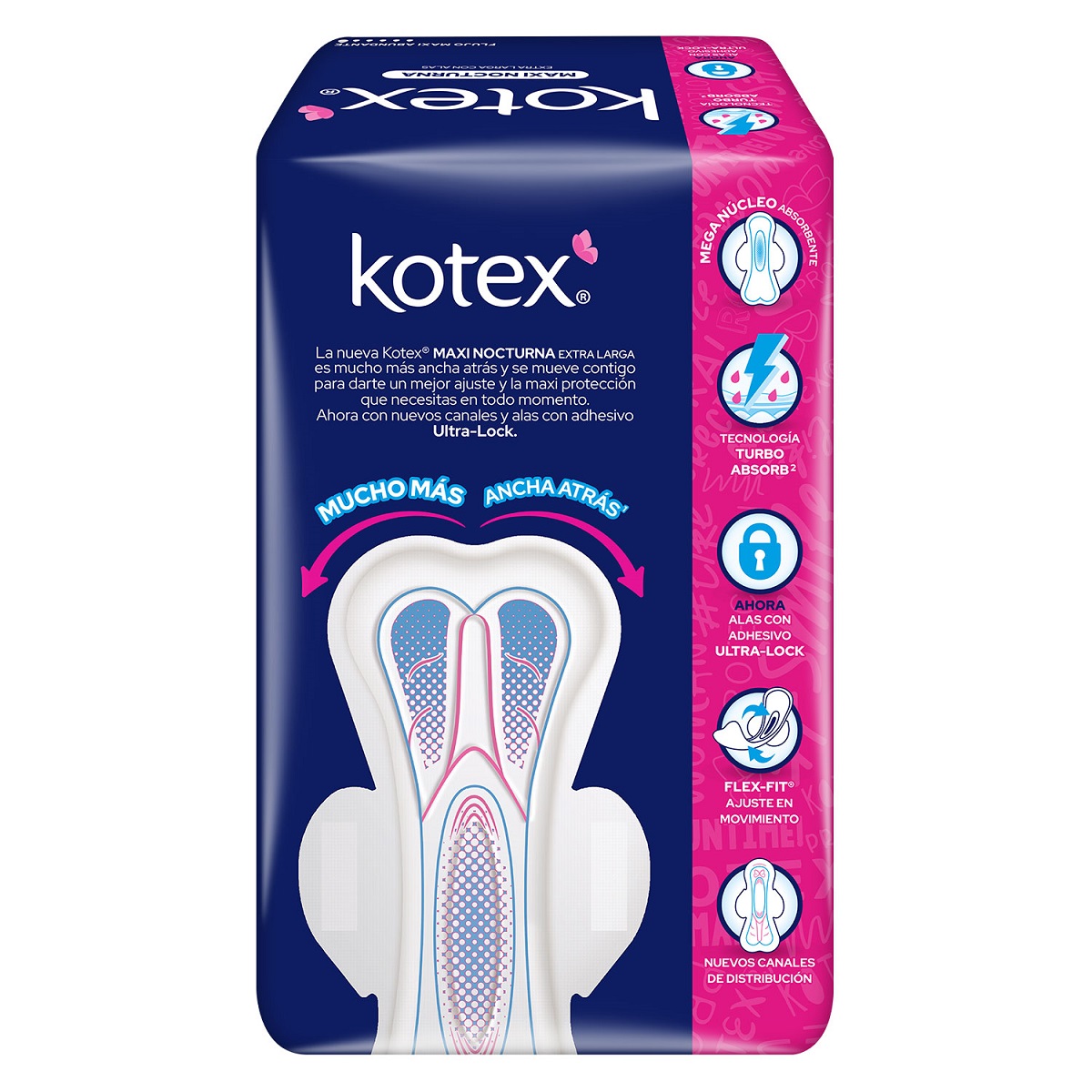 Toallas Femeninas Kotex Maxi Nocturna Extra Larga con Alas 20 Piezas ...