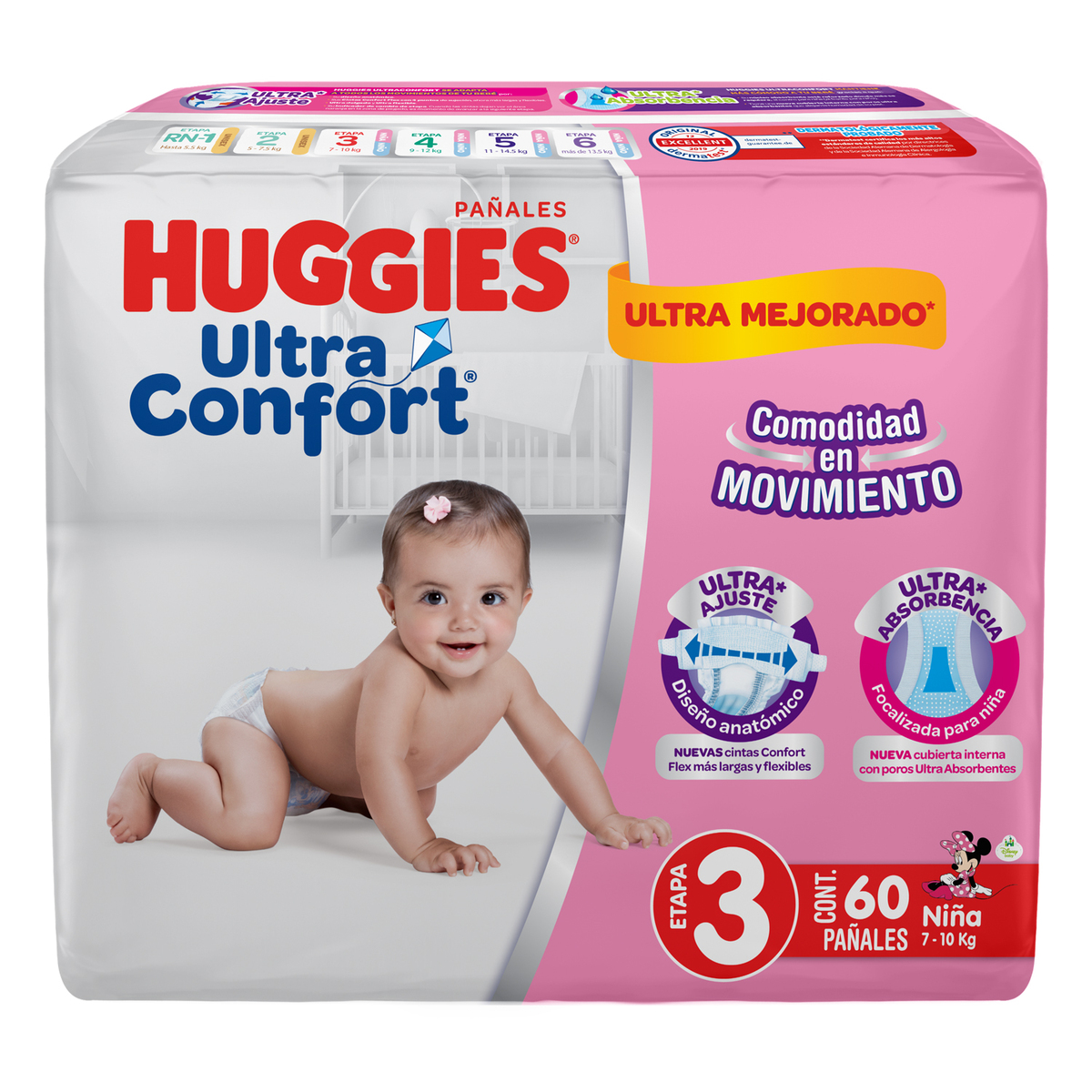 Pañales Huggies UltraConfort Etapa 3 Niña 60 Piezas | DelSol