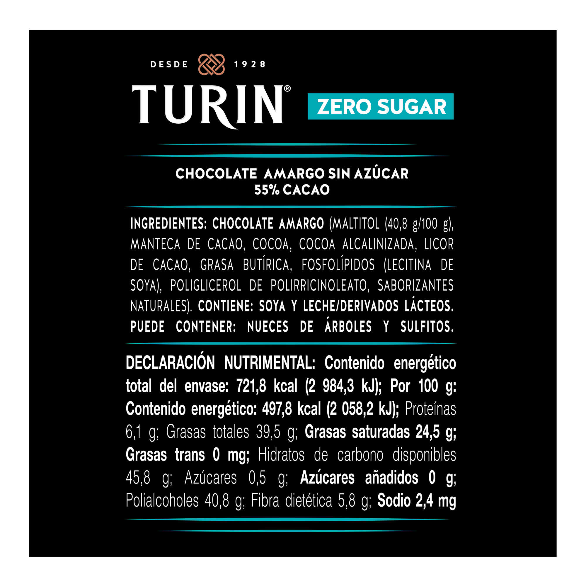 Chocolates Turin Zero Azúcar Tubo 145 g | DelSol