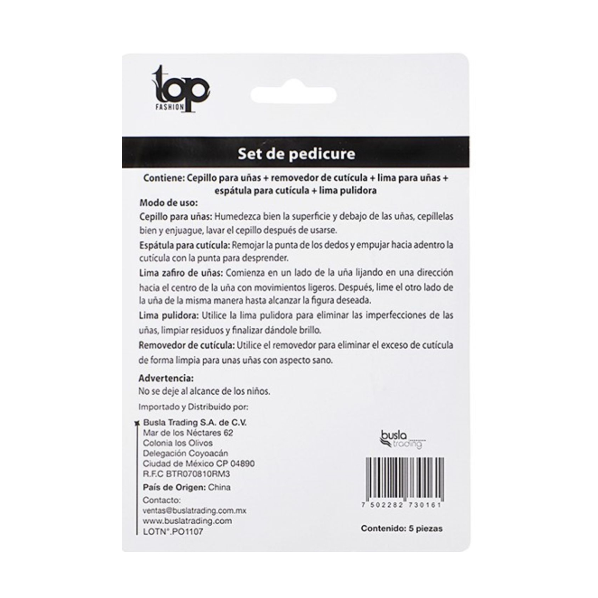 Set de Pedicure Top Fashion 5 Piezas | DelSol