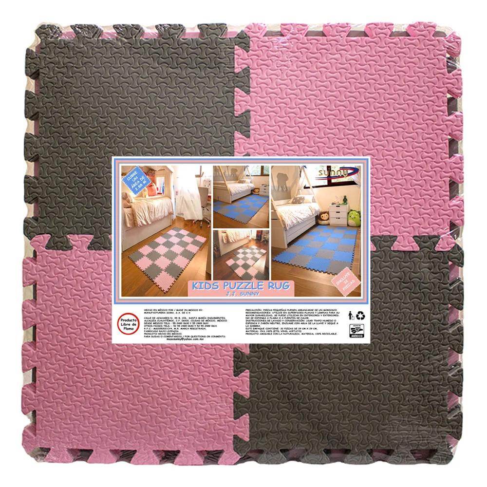 Tapete Infantil Armable Sunny Rosa y Gris 32 Piezas | DelSol