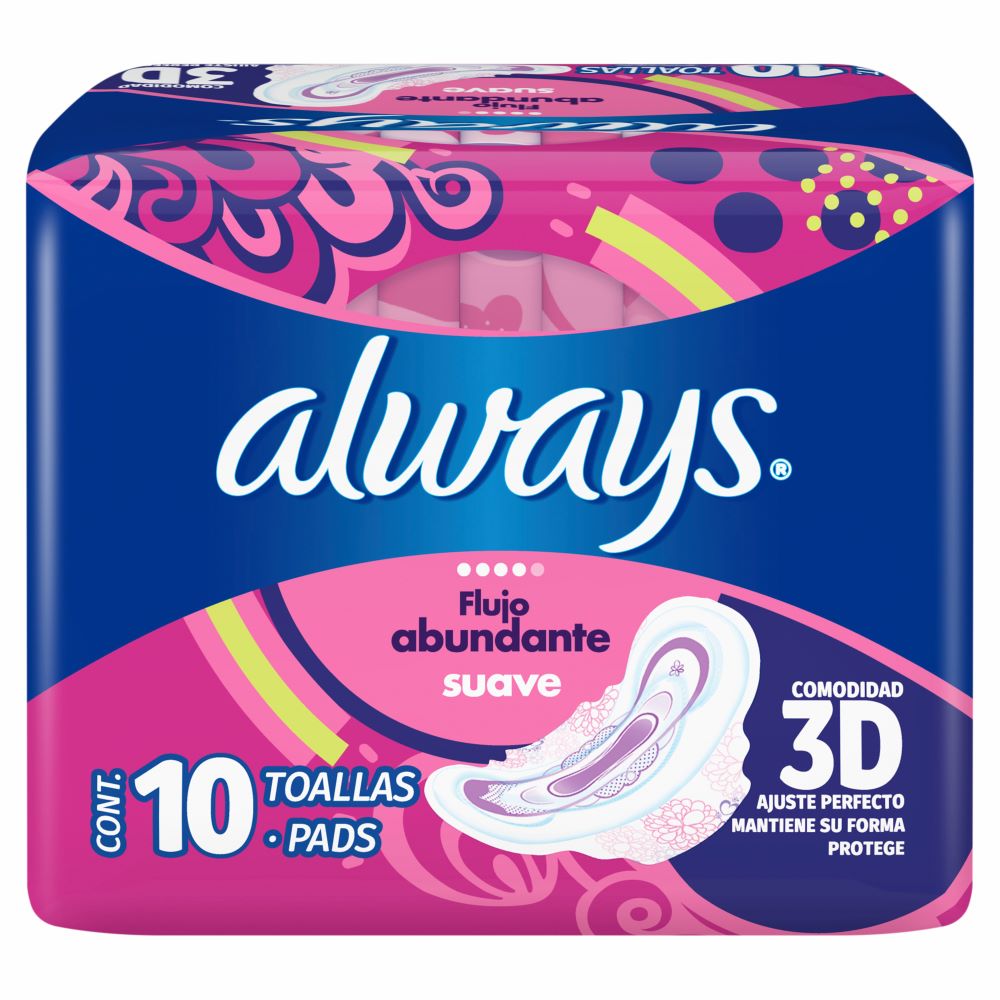 Toallas Femeninas Always Suave Flujo Abundante 10 Piezas | DelSol