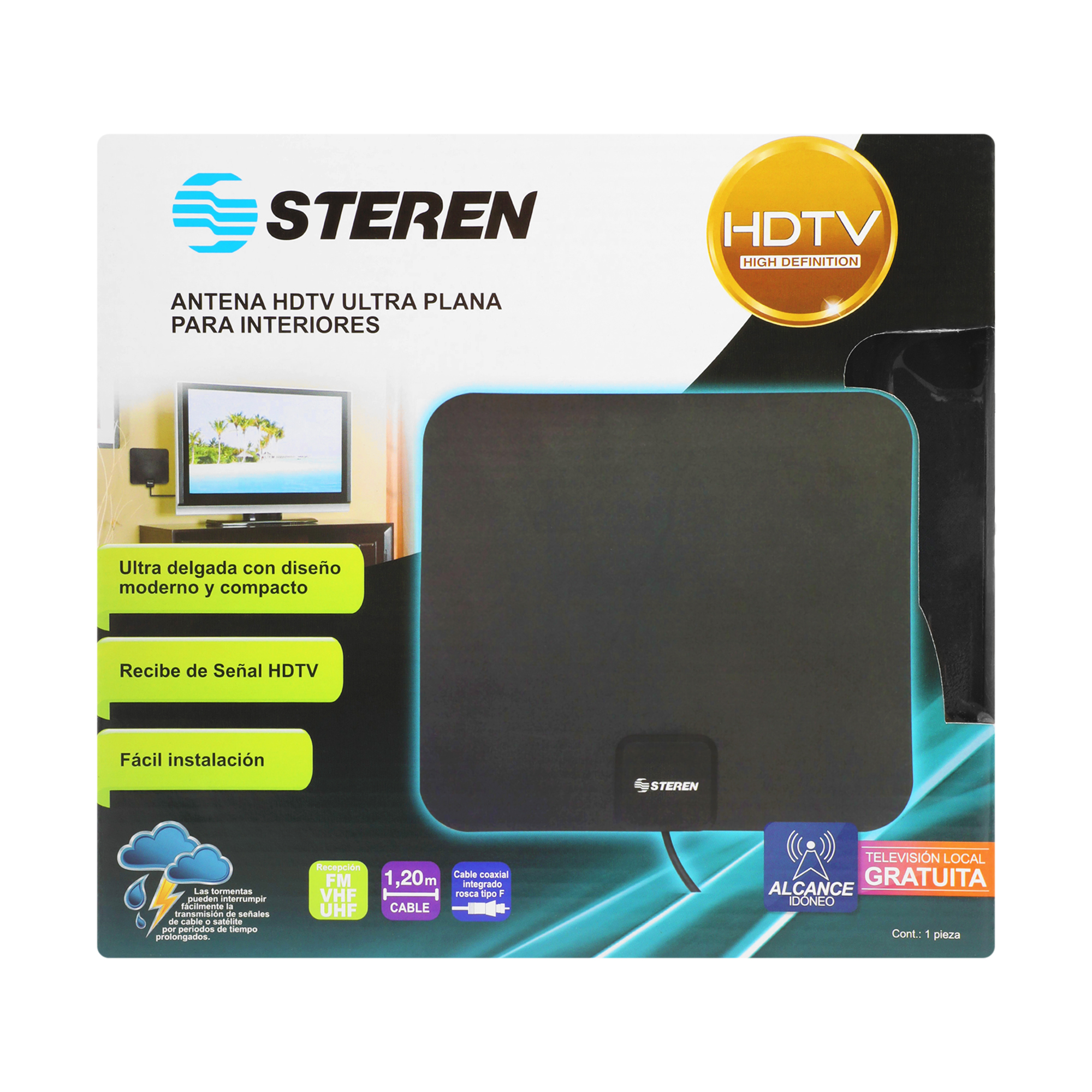 Antena HDTV Ultra Plana para Interiodes Steren ANT 9028 | DelSol
