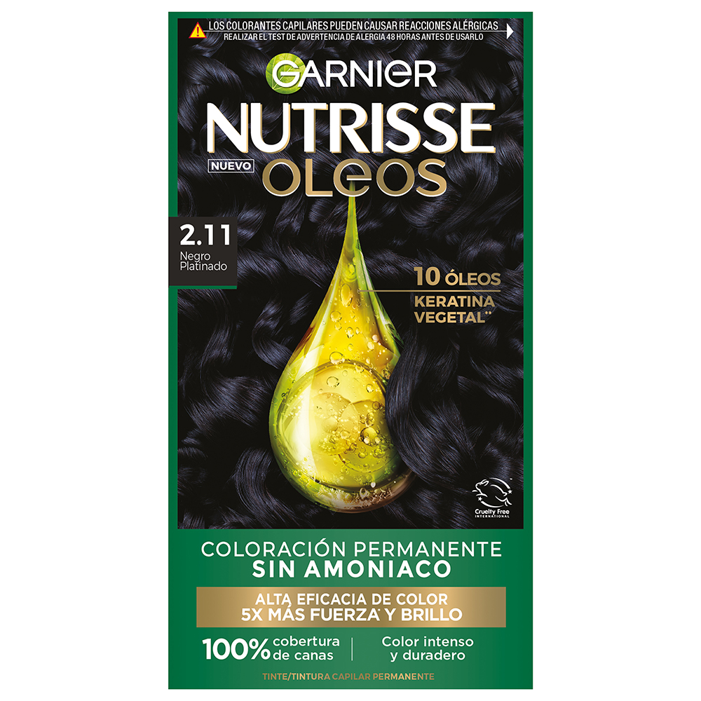 Tinte para Cabello Garnier Nutrisse Oleos Negro Platinado 2.11 | DelSol