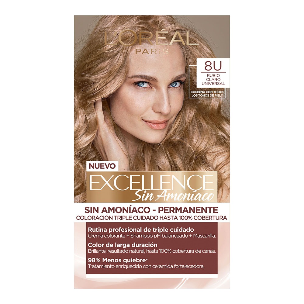 Tinte para Cabello L’Oréal Excellence Sin Amoníaco 8U Rubio Claro ...