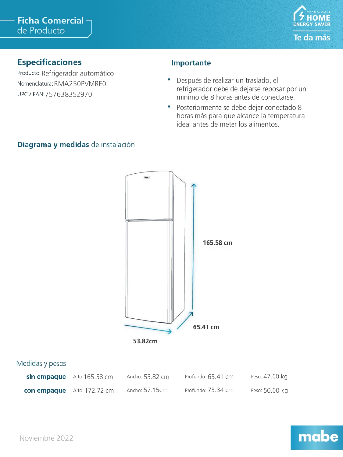 Refrigerador Mabe Automático 250 L 10 Pies Rma250Pvmre0 | DelSol