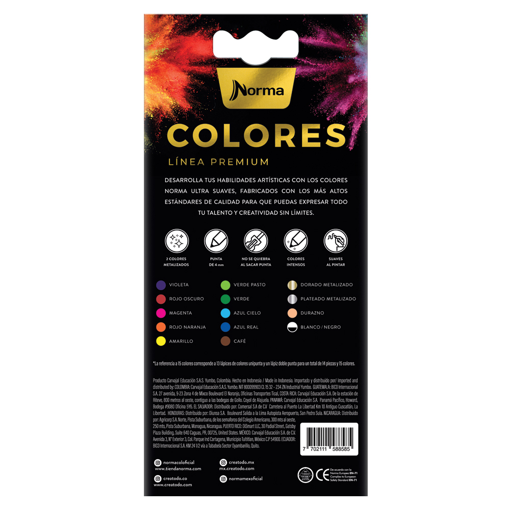 Lápices de Colores Norma Línea Premium 15 Piezas | DelSol