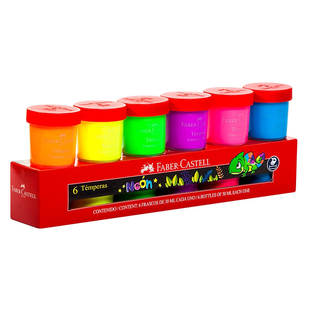 Pinturas Témpera Faber-Castell Colores Neón 6 Frascos | DelSol