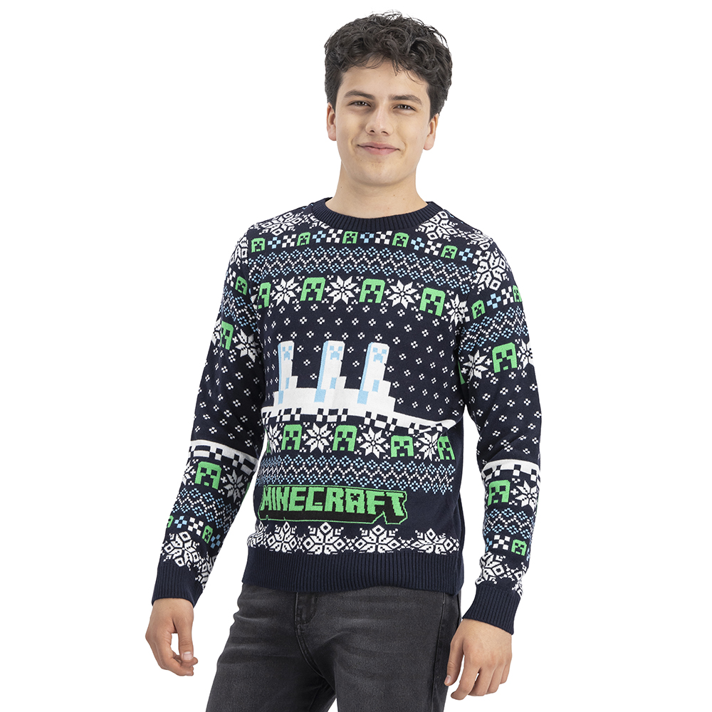 Suéter Navideño Minecraft Hombre Juvenil Cuello Redondo | DelSol