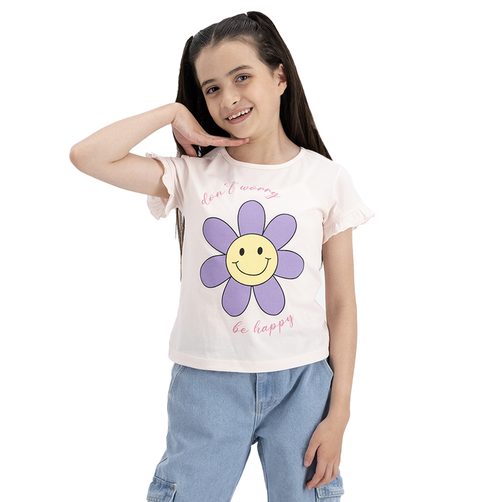 Playera Fantastic Niña Diseño Frontal Flor Con Carita Y Leyenda | DelSol