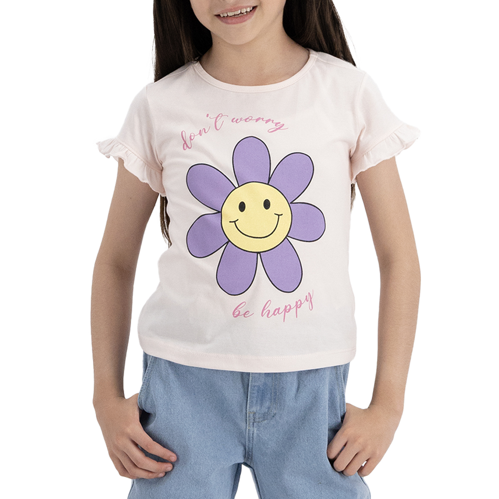 Playera Fantastic Niña Diseño Frontal Flor Con Carita Y Leyenda | DelSol
