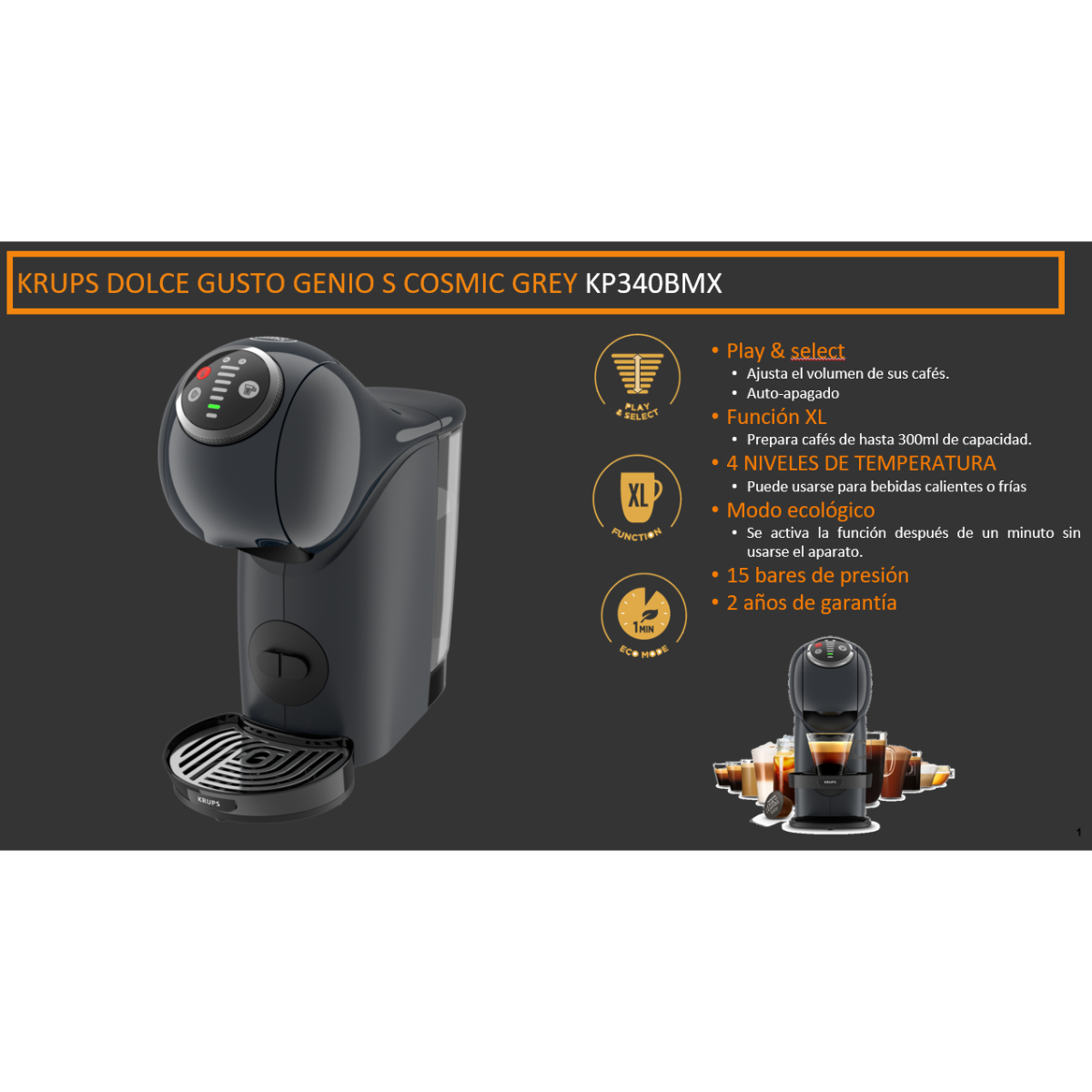 Cafetera Krups Dolce Gusto Genio S Plus Gris | DelSol
