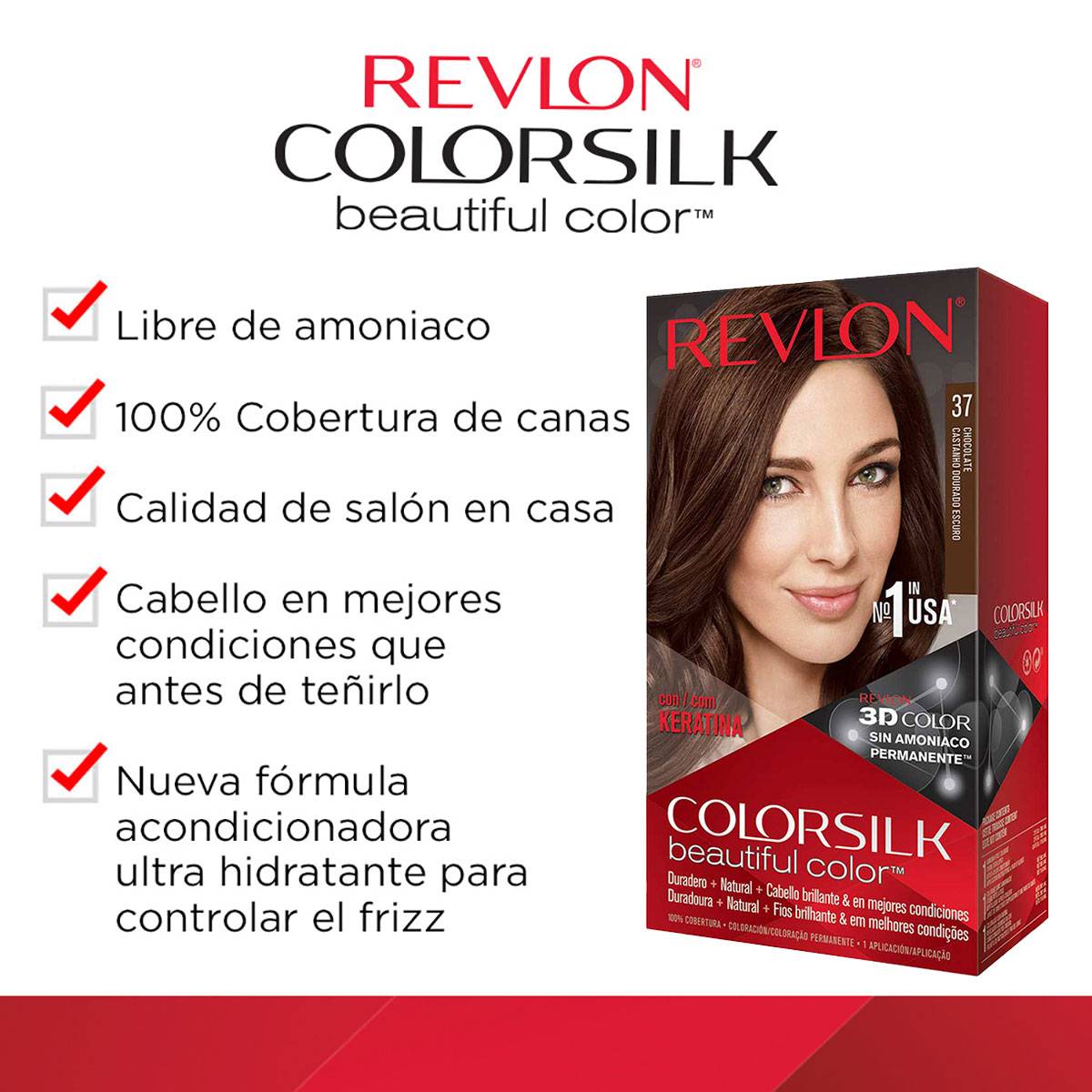 Tinte para Cabello Revlon Colorsilk con Queratina 30 Castaño Oscuro 59. ...